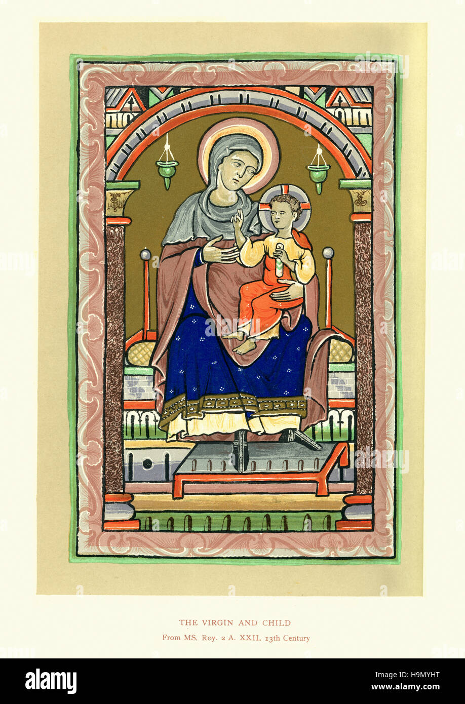 Medieval manuscript illustration of the Virgin Mary and Child, 13th ...