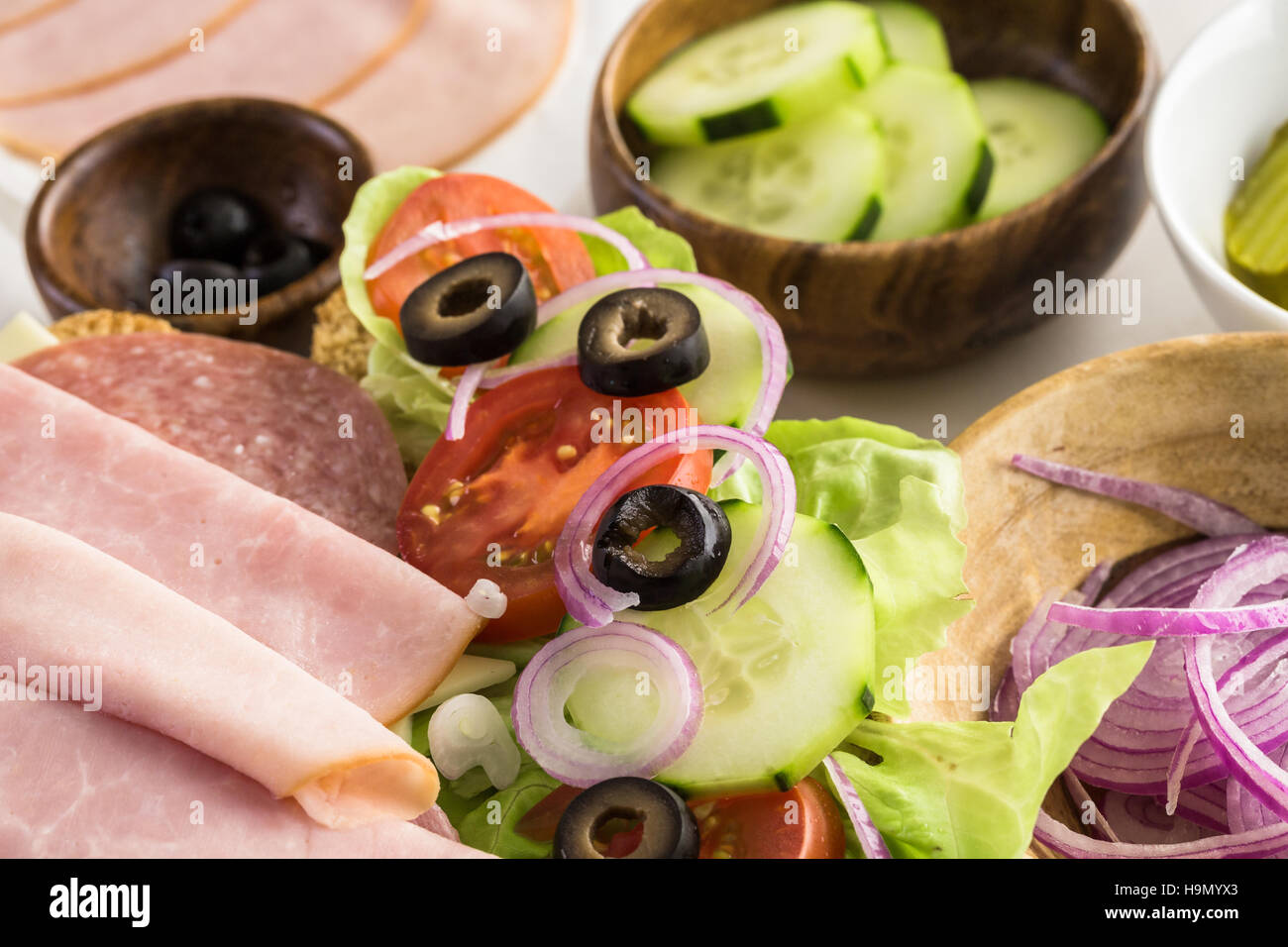 Fresh sub sandwich on white and wheat hoagies Stock Photo - Alamy