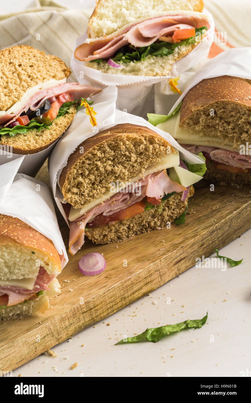 Fresh sub sandwich on white and wheat hoagies Stock Photo - Alamy