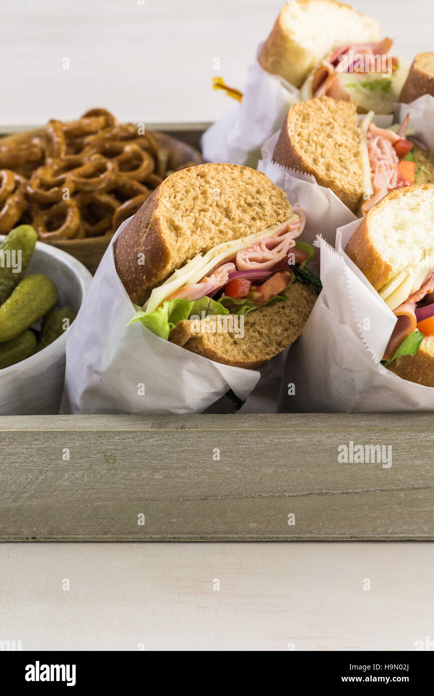 Fresh sub sandwich on white and wheat hoagies Stock Photo - Alamy