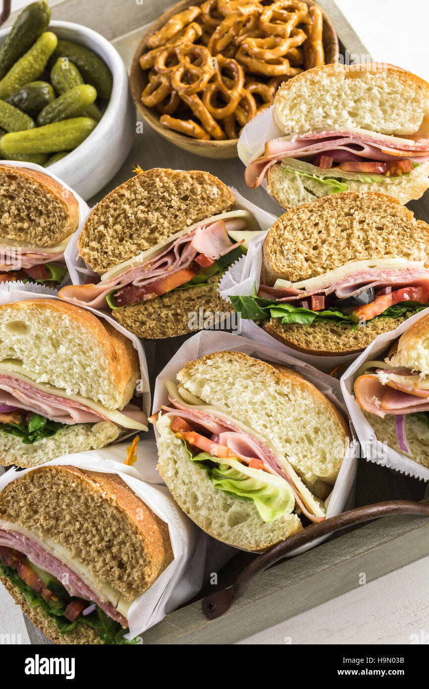 Fresh sub sandwich on white and wheat hoagies Stock Photo - Alamy