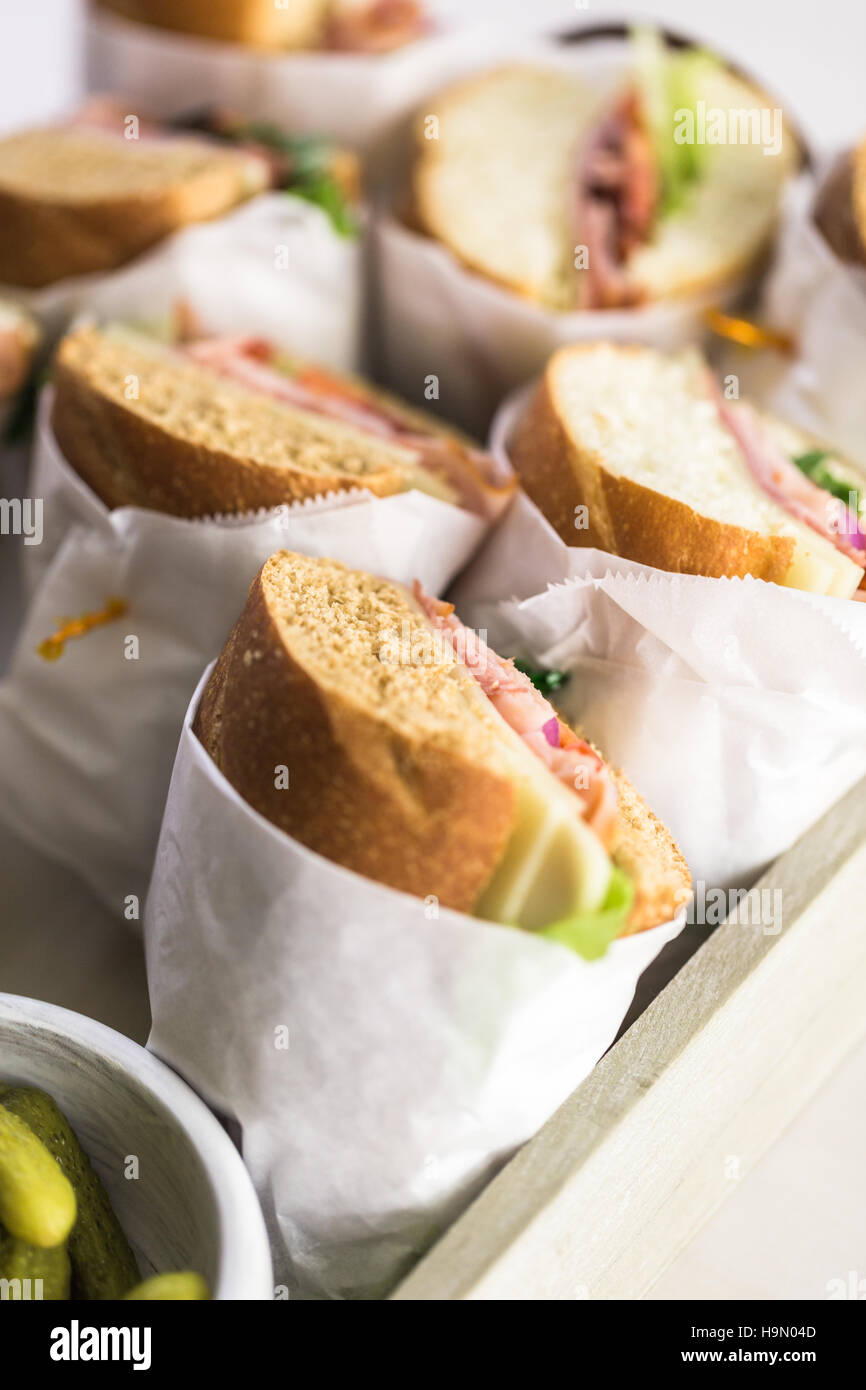 Fresh sub sandwich on white and wheat hoagies Stock Photo - Alamy