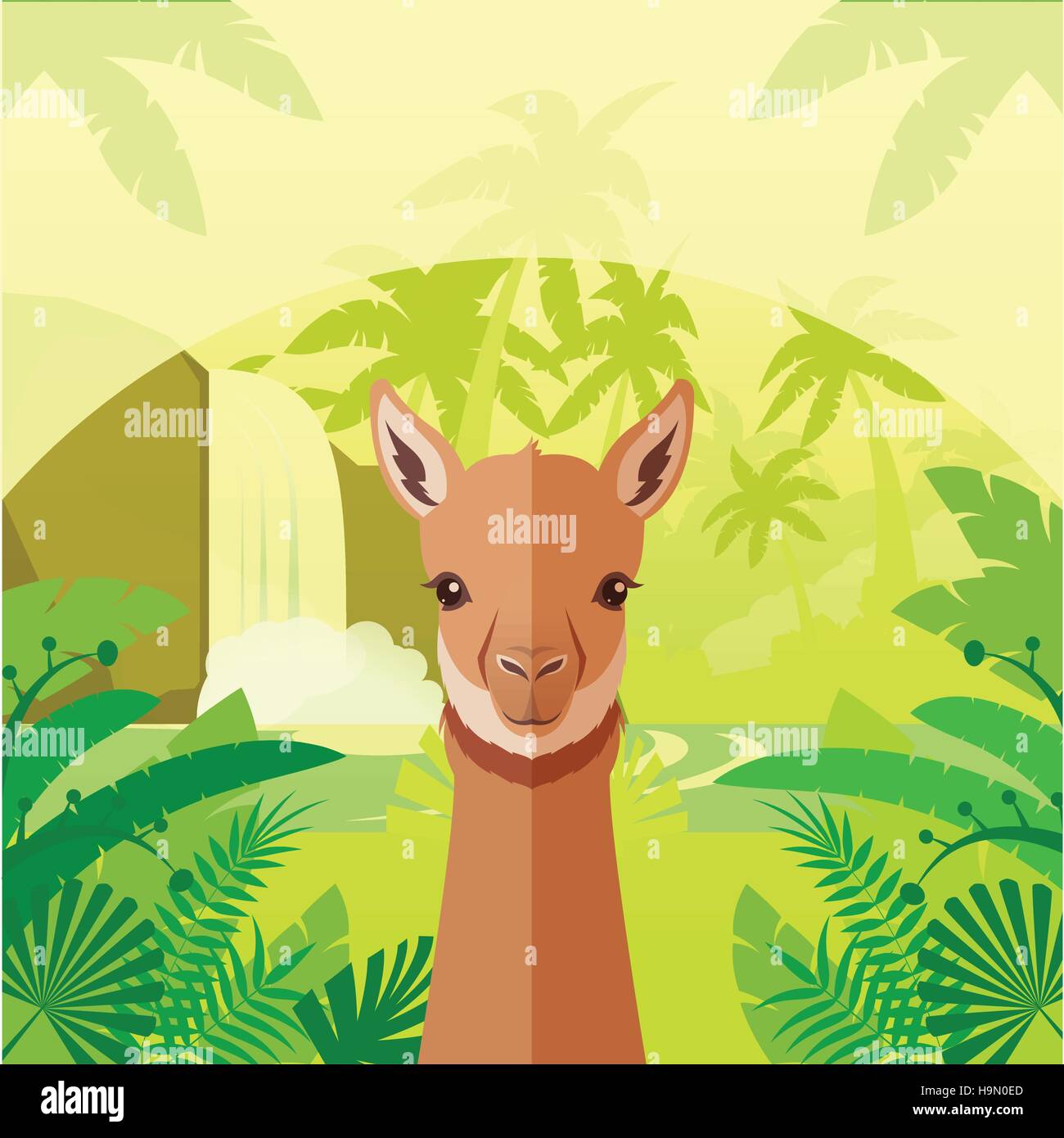 Flat Vector image of the Vicuna on the Jungle Background Stock Vector ...