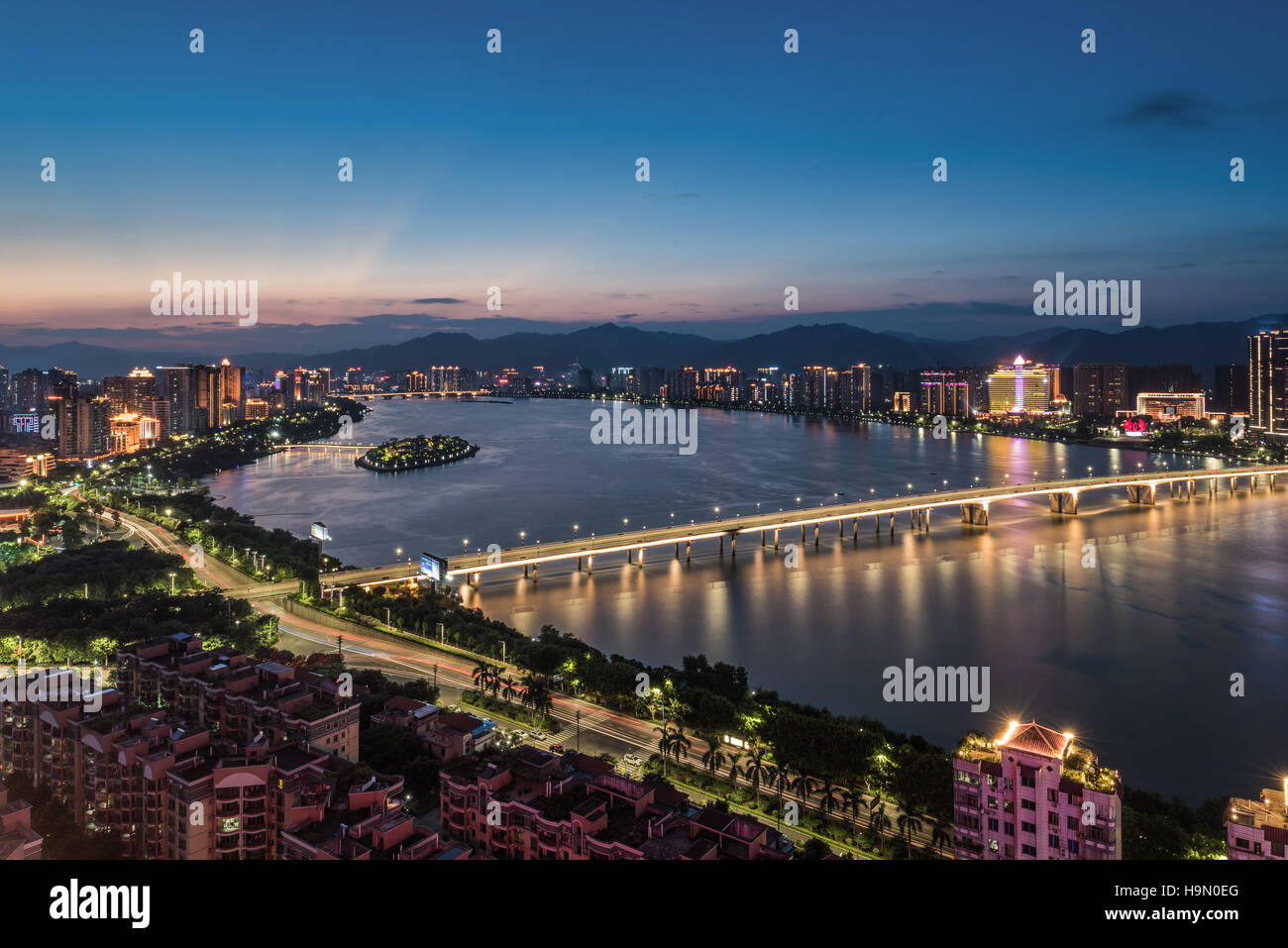 The night view of urban construction,Qingyuan City,Guangdong Province ...