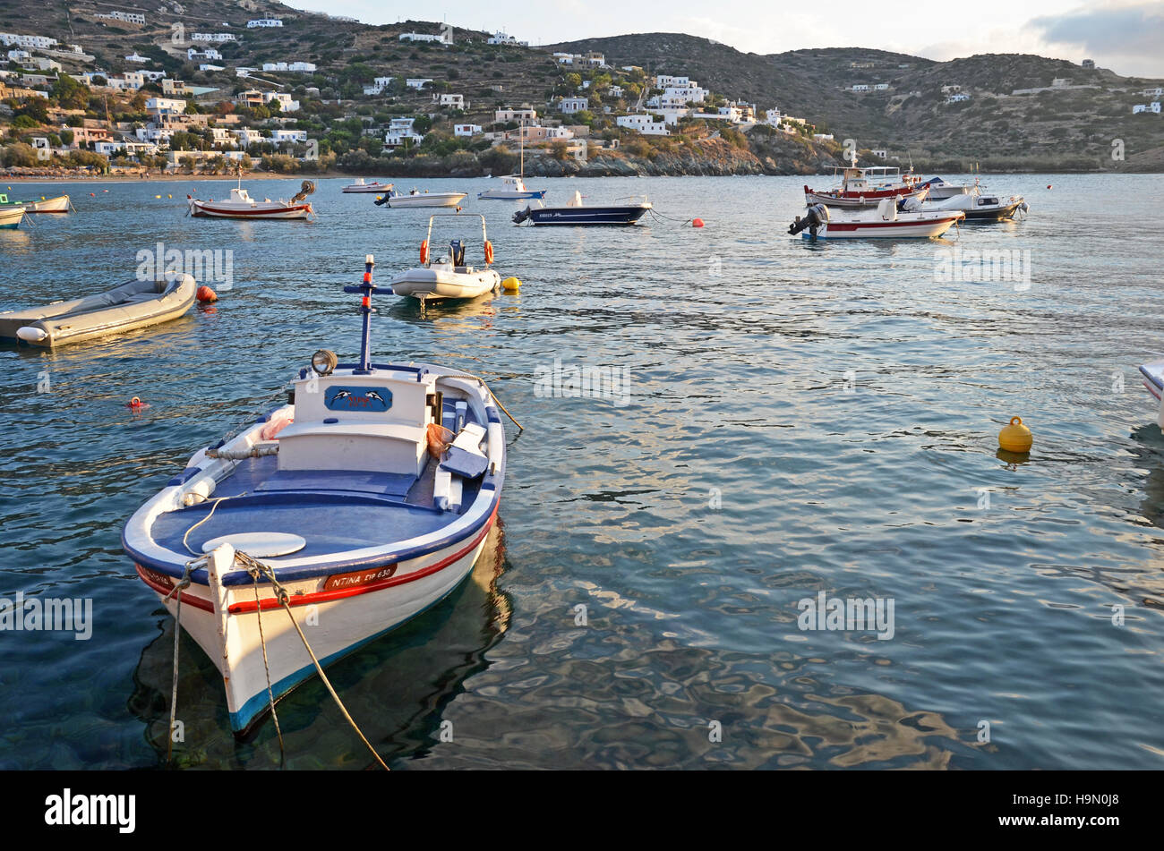 Boats in the harbour, Kini, Syros, Cyclades, Greece Stock Photo - Alamy