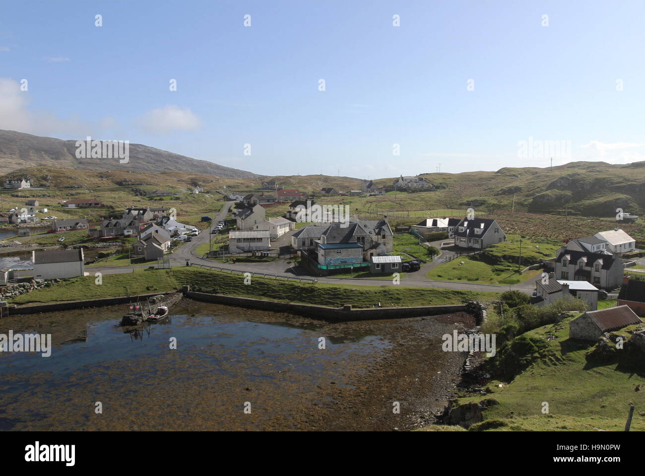 Elevated view of Ardinashaig waterfront Isle of Scalpay Scotland May ...