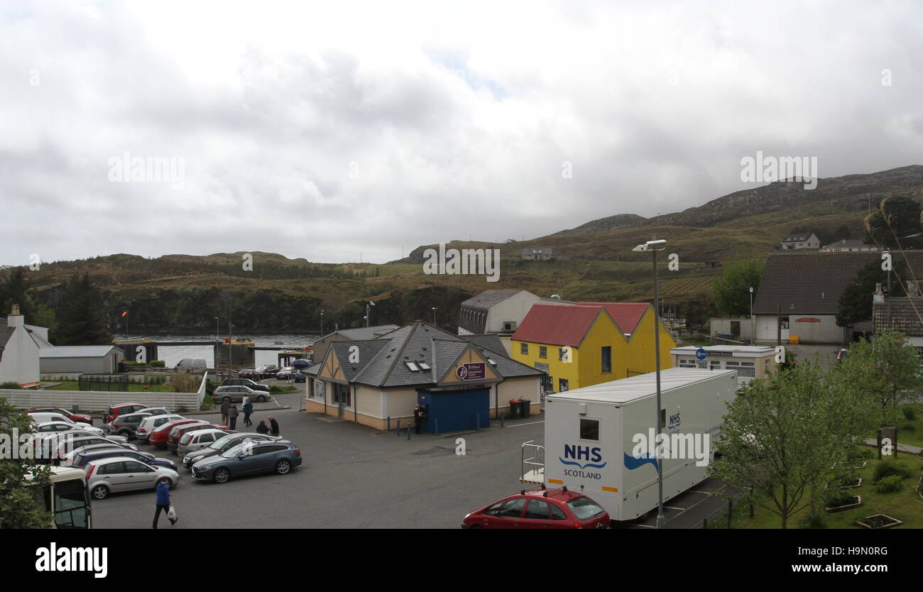 Elevated view of village of Tarbert Isle of Harris Scotland May 2014 ...