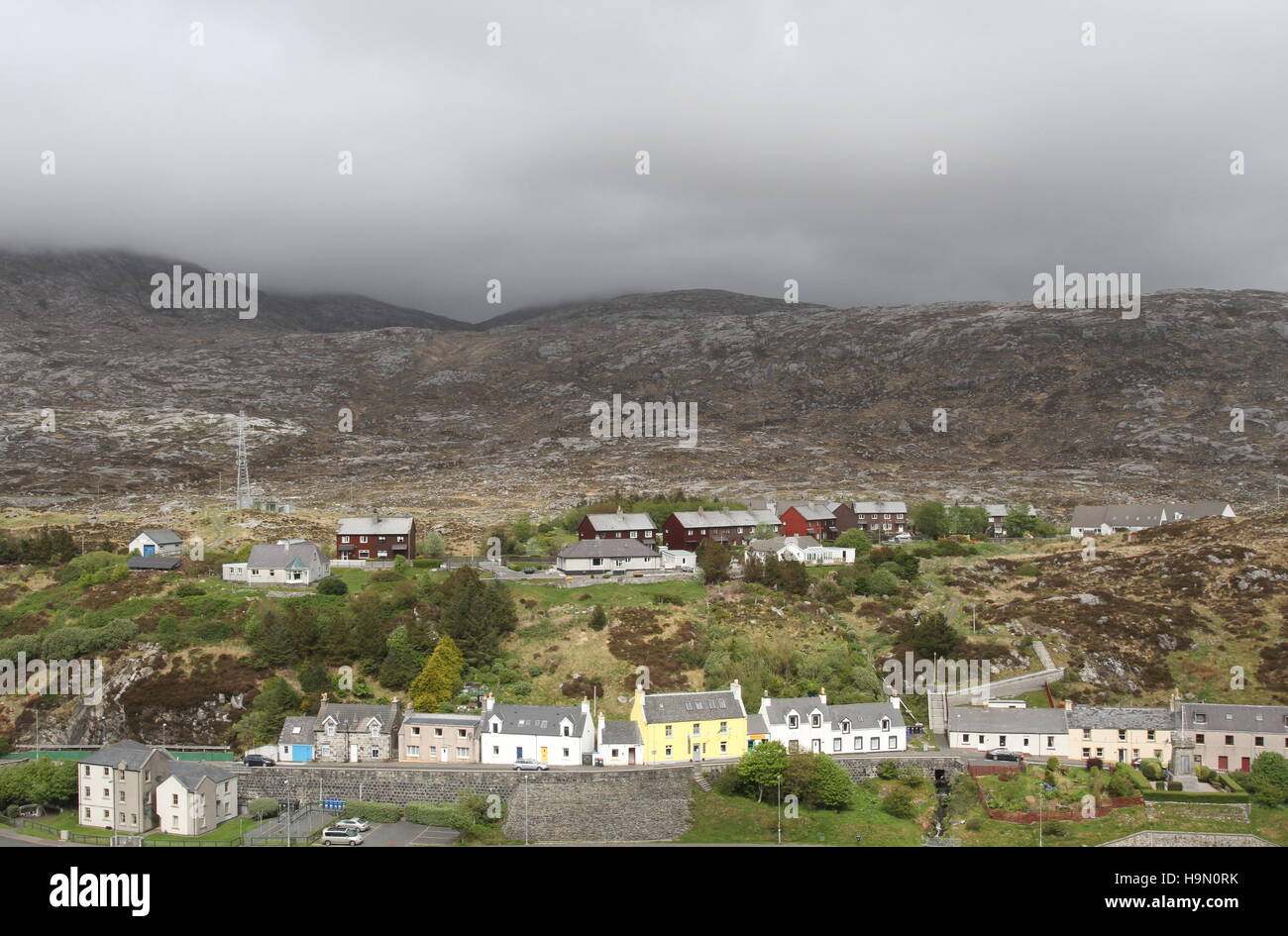 Elevated view of village of Tarbert Isle of Harris Scotland May 2014 ...