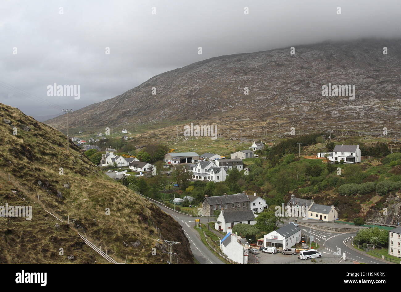 Elevated view of village of Tarbert Isle of Harris Scotland May 2014 ...