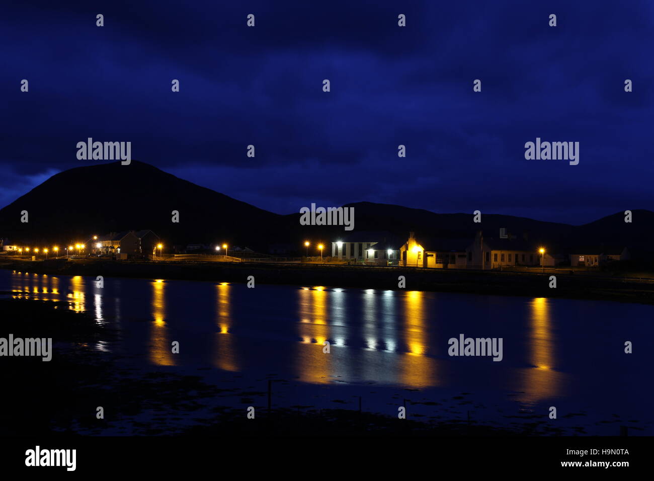 Leverburgh waterfront at night Isle of Harris Scotland May 2014 Stock ...
