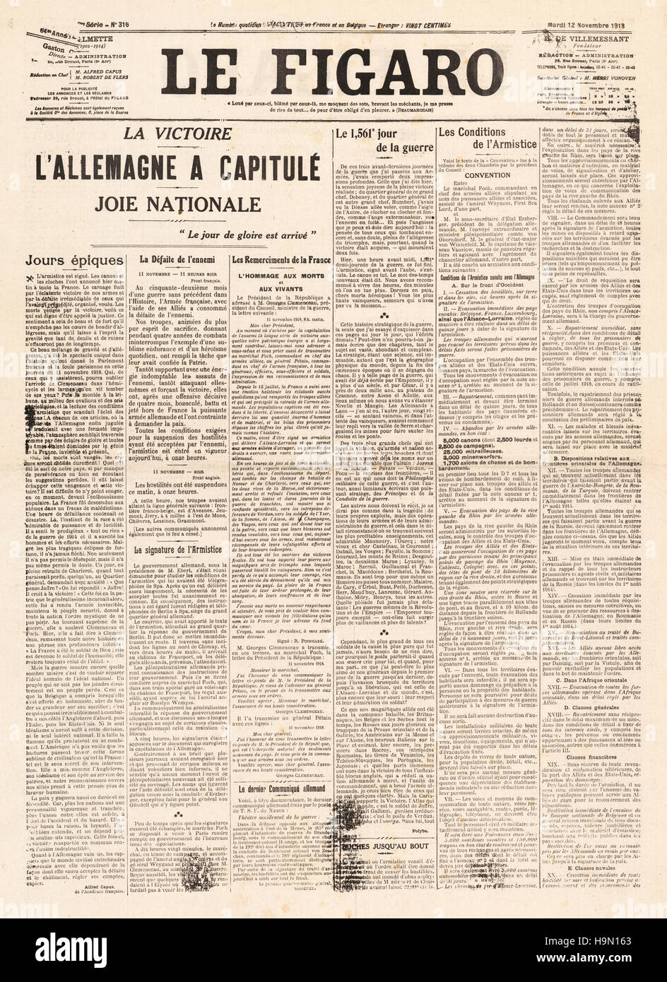 1918 Le Figaro front page Germany's surrender and the end of the Great ...