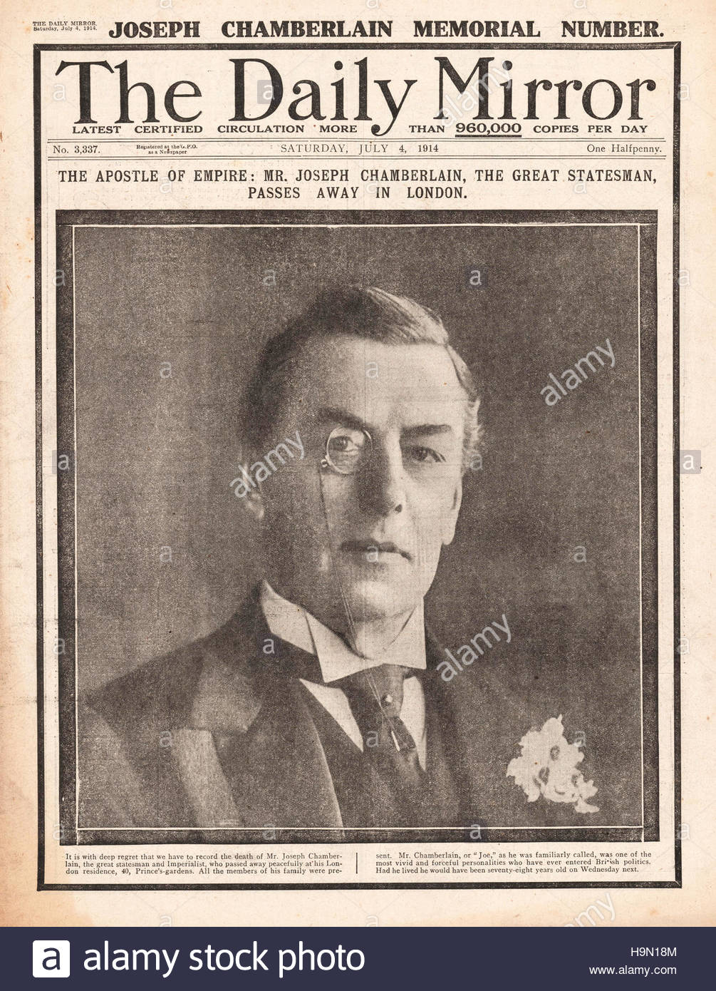 Daily Mirror Newspaper 1914 High Resolution Stock Photography and ...
