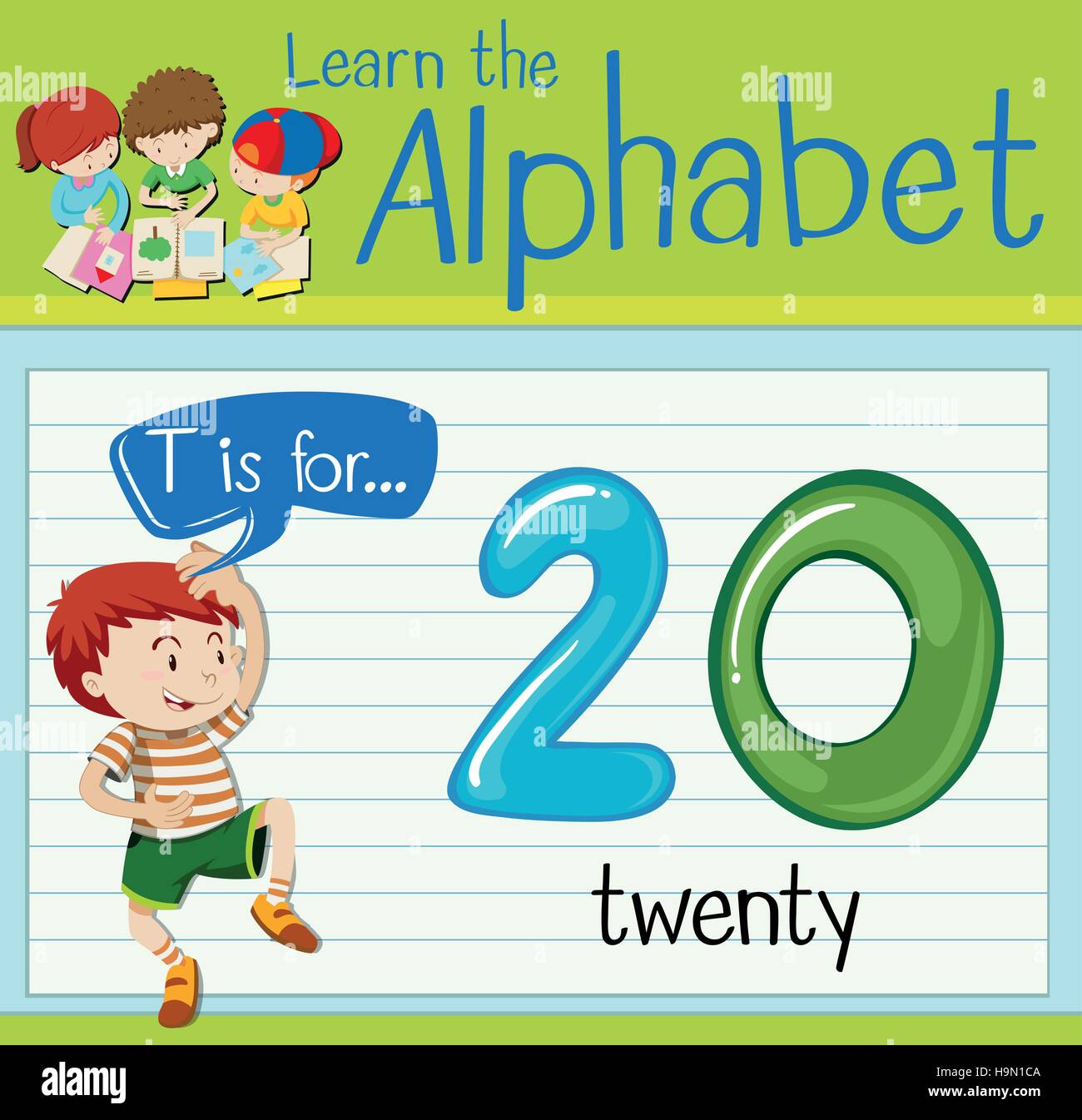 Flashcard letter T is for twenty illustration Stock Vector Image & Art ...