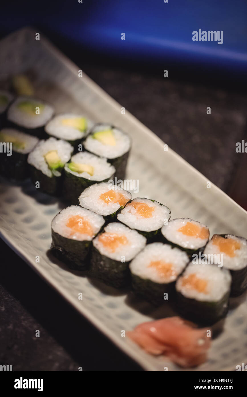 Sushi arranged on serving tray Stock Photo - Alamy
