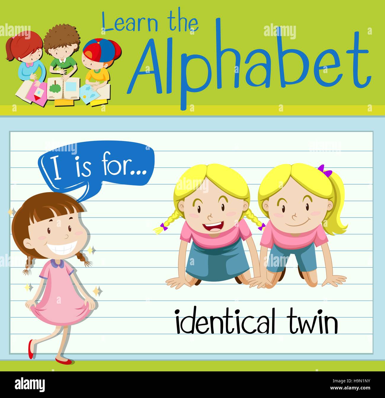 Flashcard letter I is for identical twin illustration Stock Vector ...