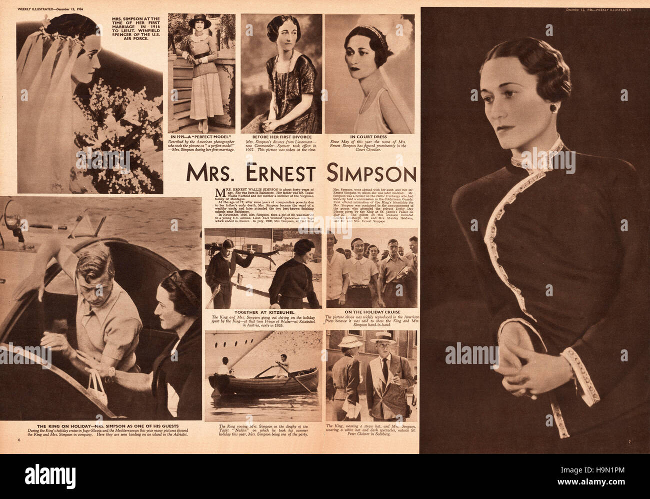 1936 Weekly Illustrated pages 6 & 7 Mrs Wallis Simpson Stock Photo ...