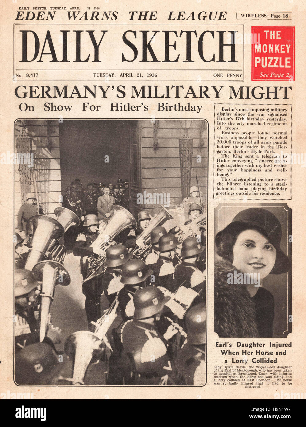 1936 Daily Sketch front page Rise of German military power Stock Photo ...