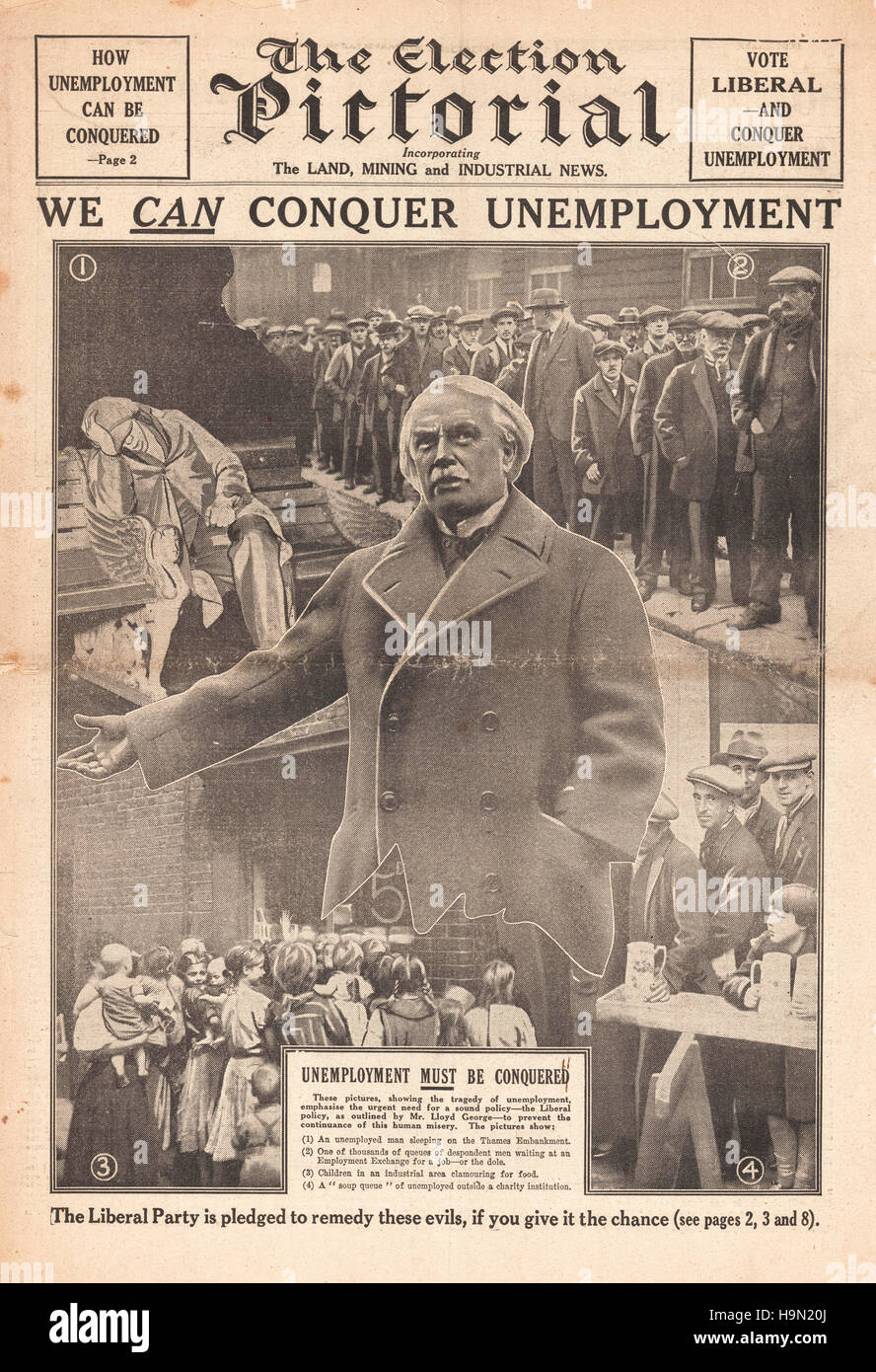 1929 Election Pictorial David Lloyd George speaks on unemployment Stock ...