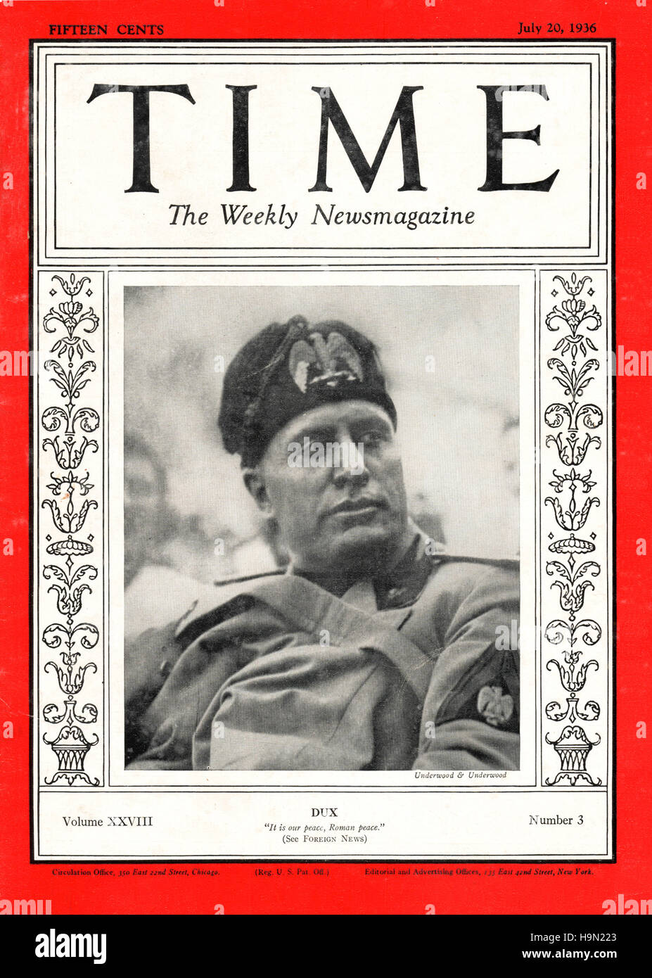 1936 Time Magazine front page Benito Mussolini Stock Photo - Alamy