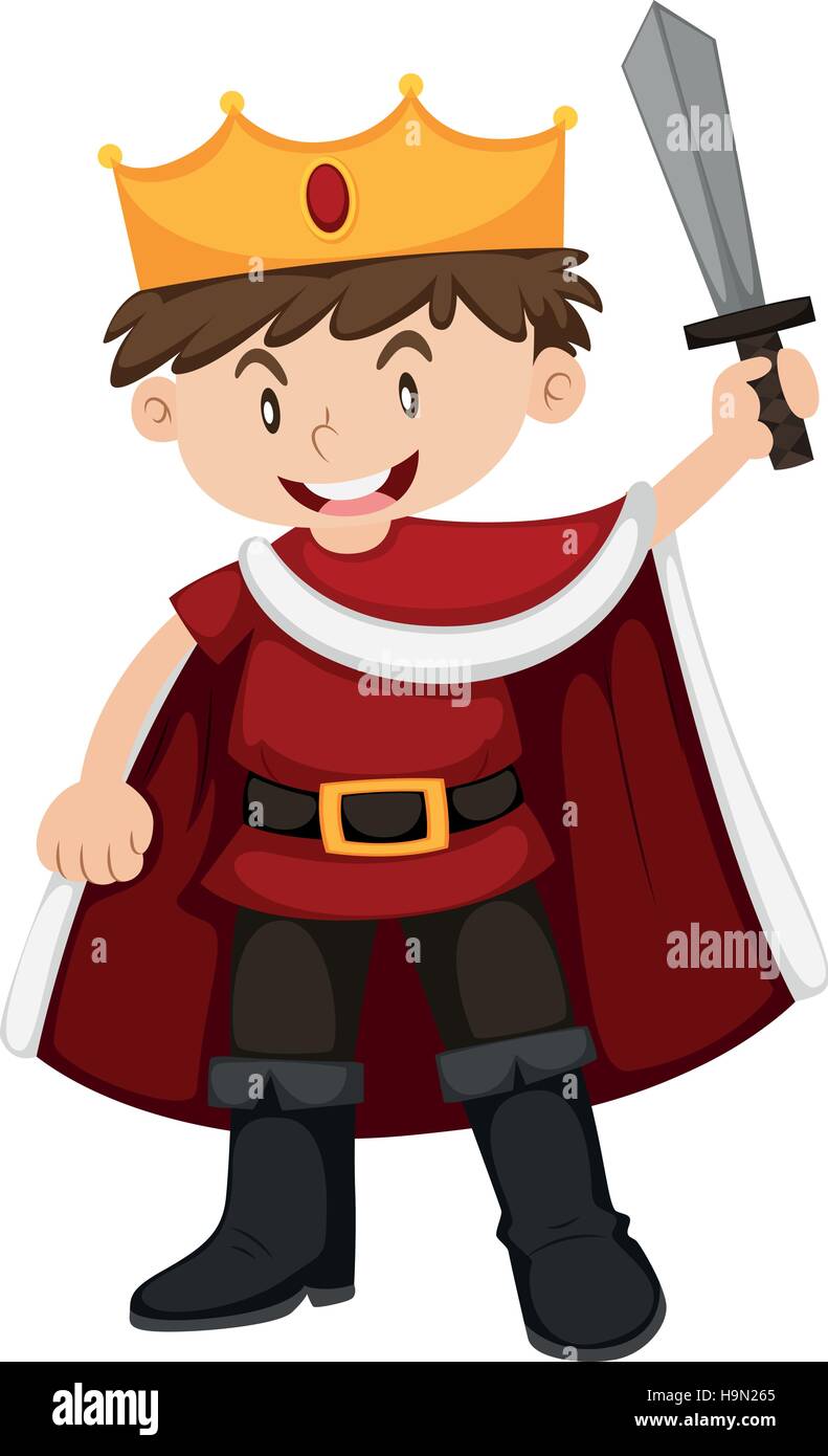 Kid in king costume with sword illustration Stock Vector Image & Art ...