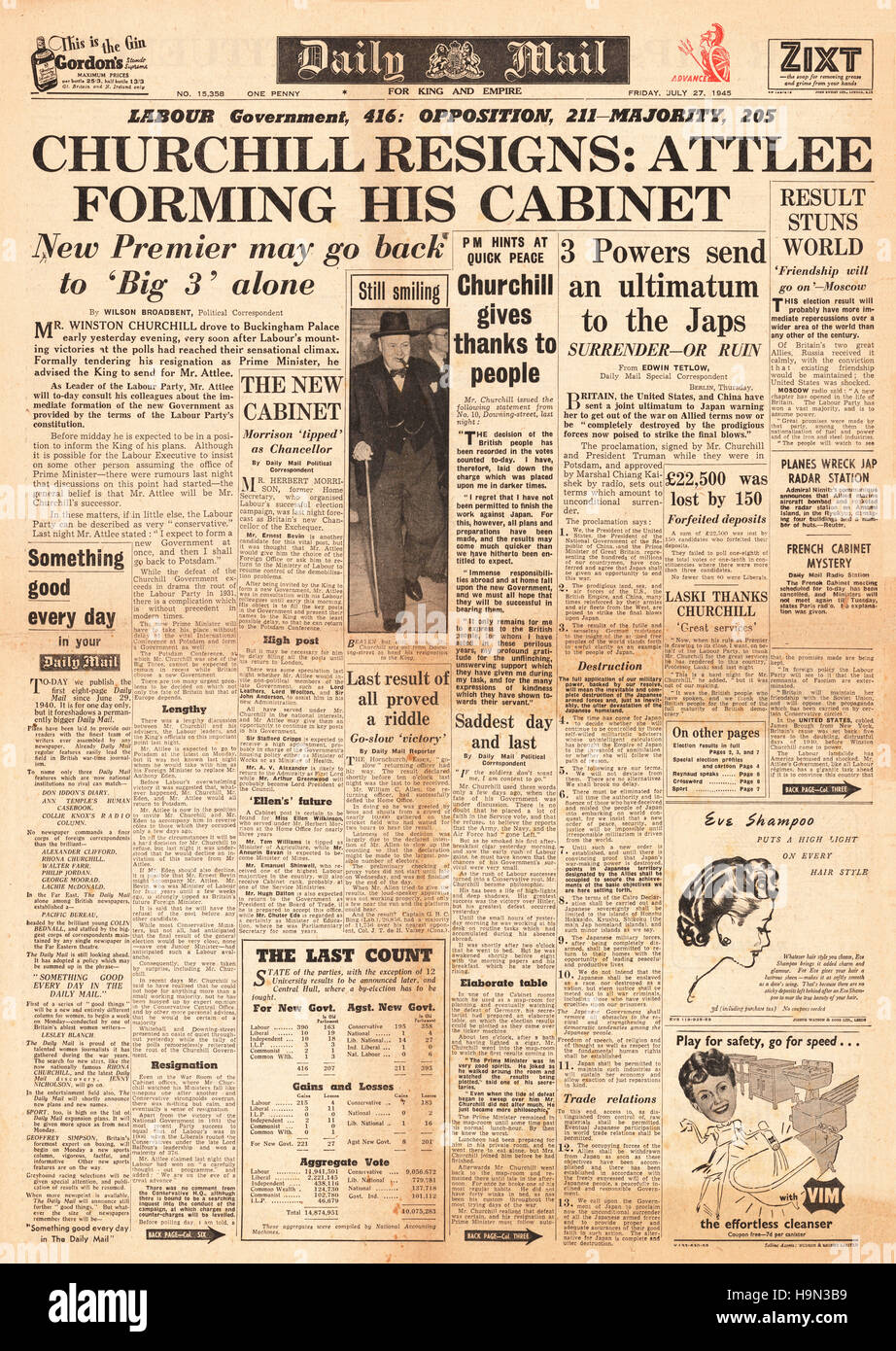 1945 daily mail front page hi-res stock photography and images - Alamy