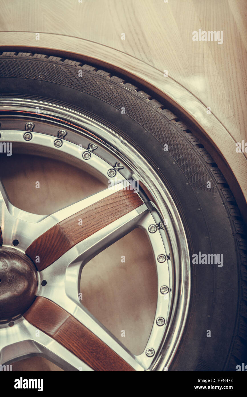 Close up shot of a new wooden car rim Stock Photo - Alamy