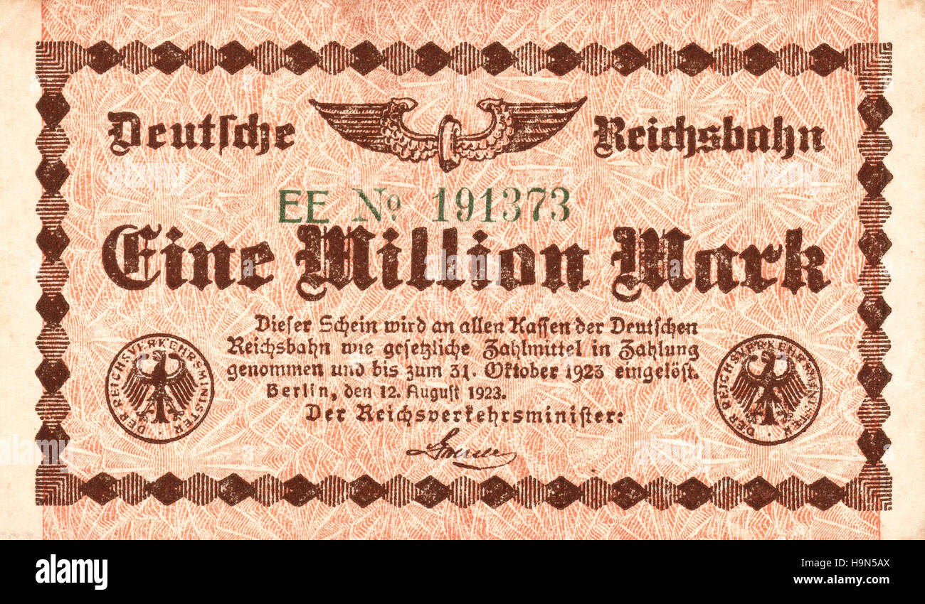 1923 Deutsche Reichsbahn One million mark note Stock Photo - Alamy