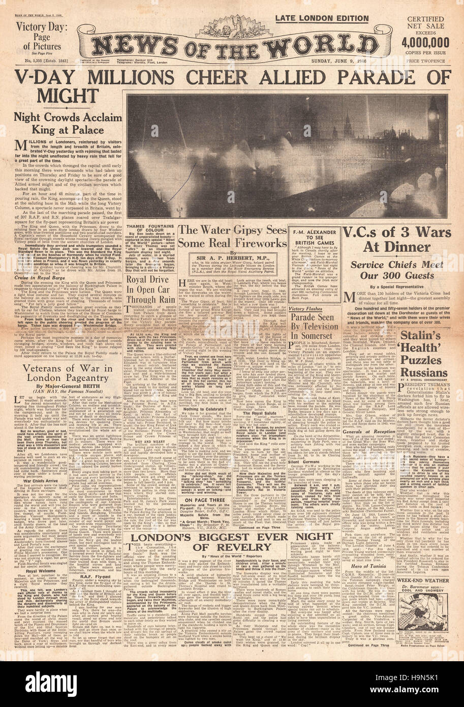 1946 News of the World front page Victory Celebrations in London Stock ...