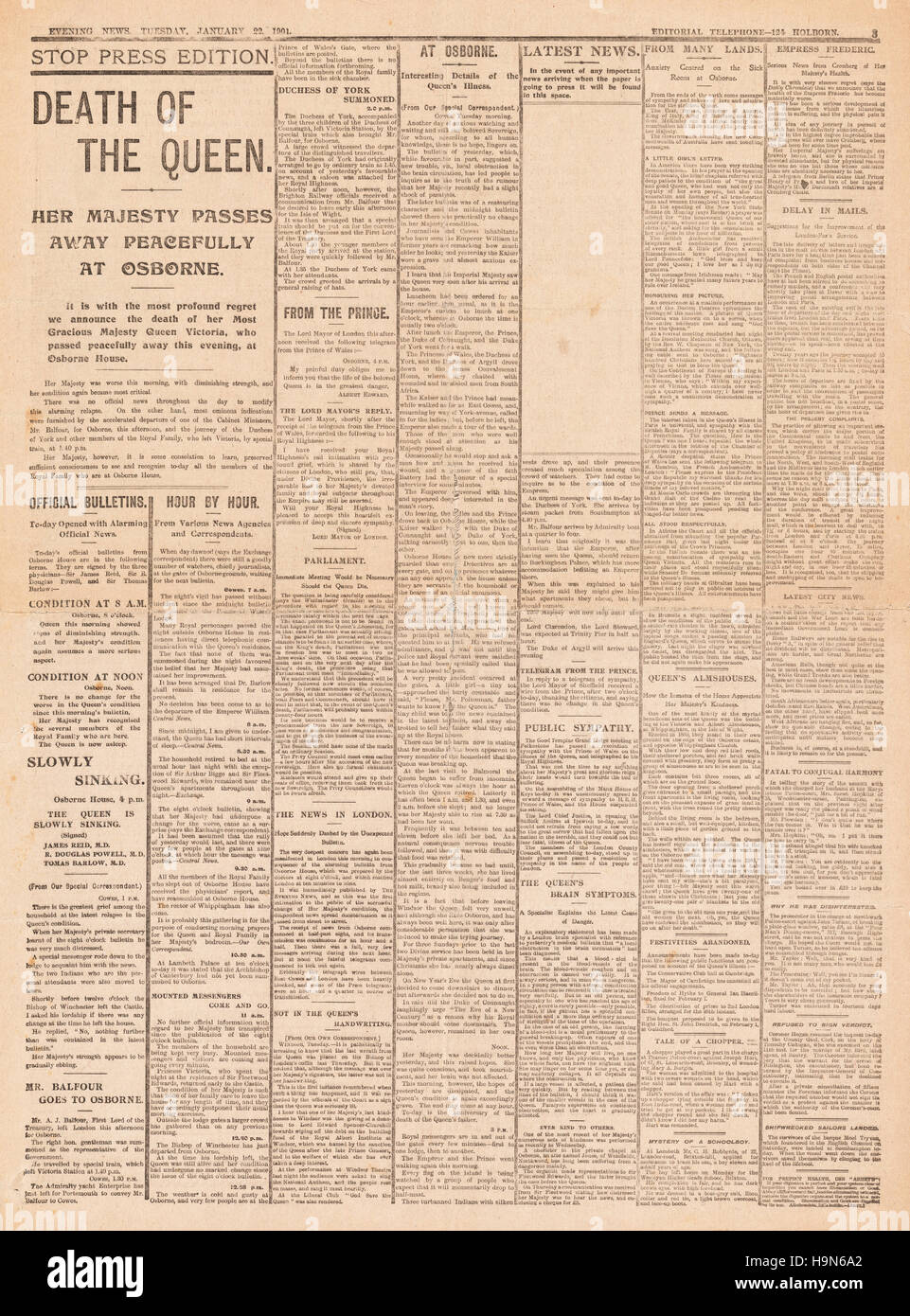 1901 Evening News page 3 Death of Queen Victoria Stock Photo - Alamy