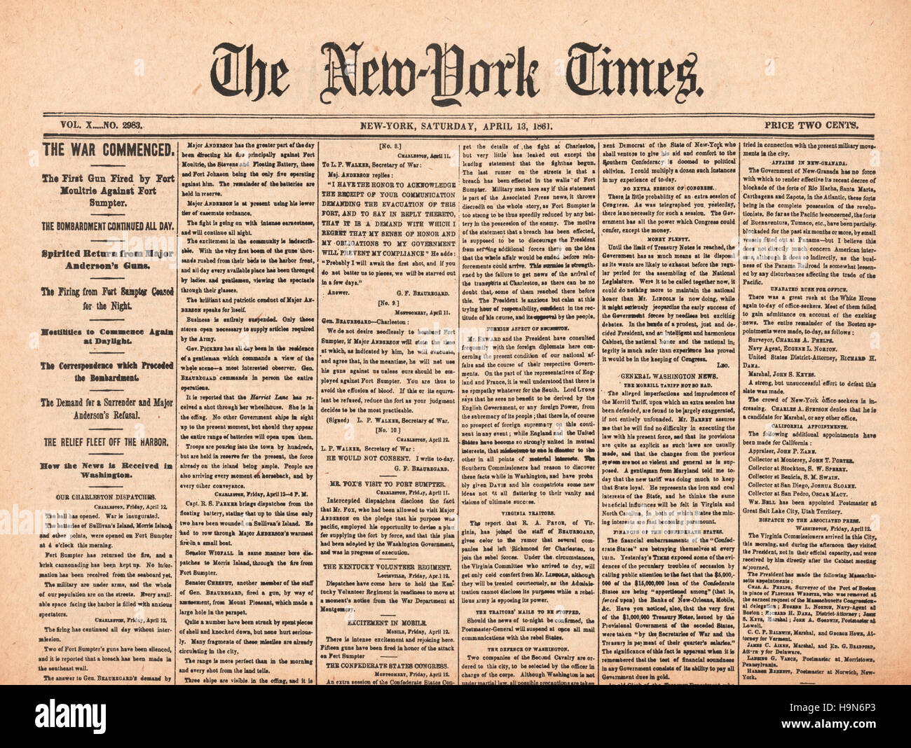American Civil War Newspaper Headline High Resolution Stock Photography ...