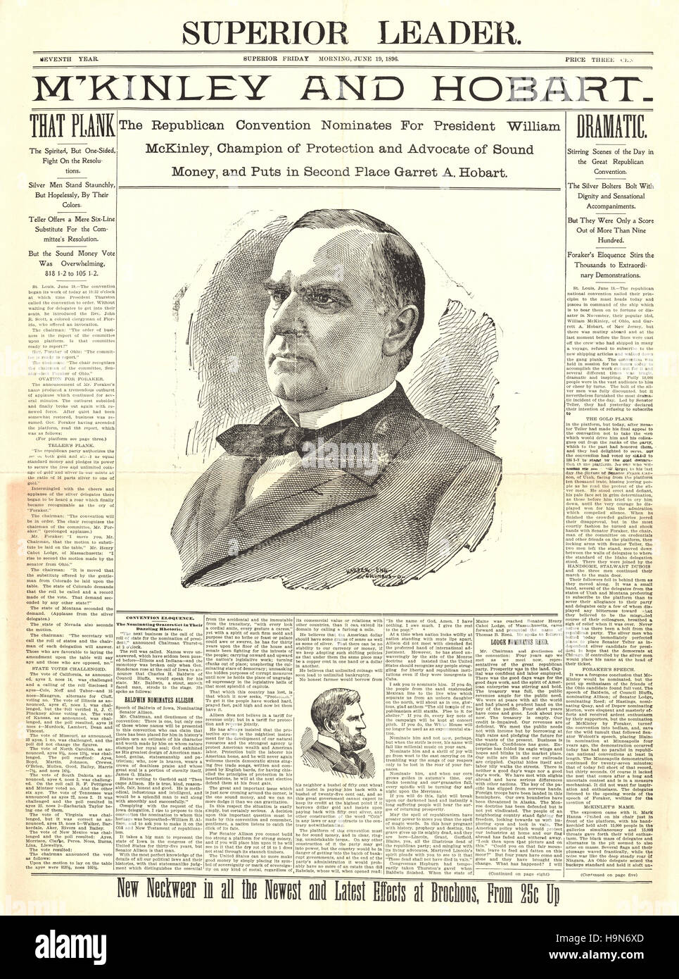 1896 Superior Leader McKinley and Hobart win Republican nomination ...