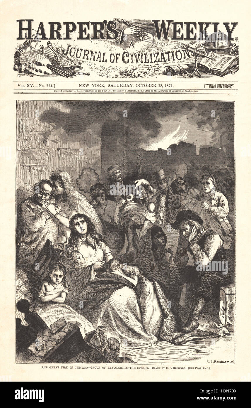 1871 Harper's Weekly front page Great Chicago Fire Stock Photo - Alamy