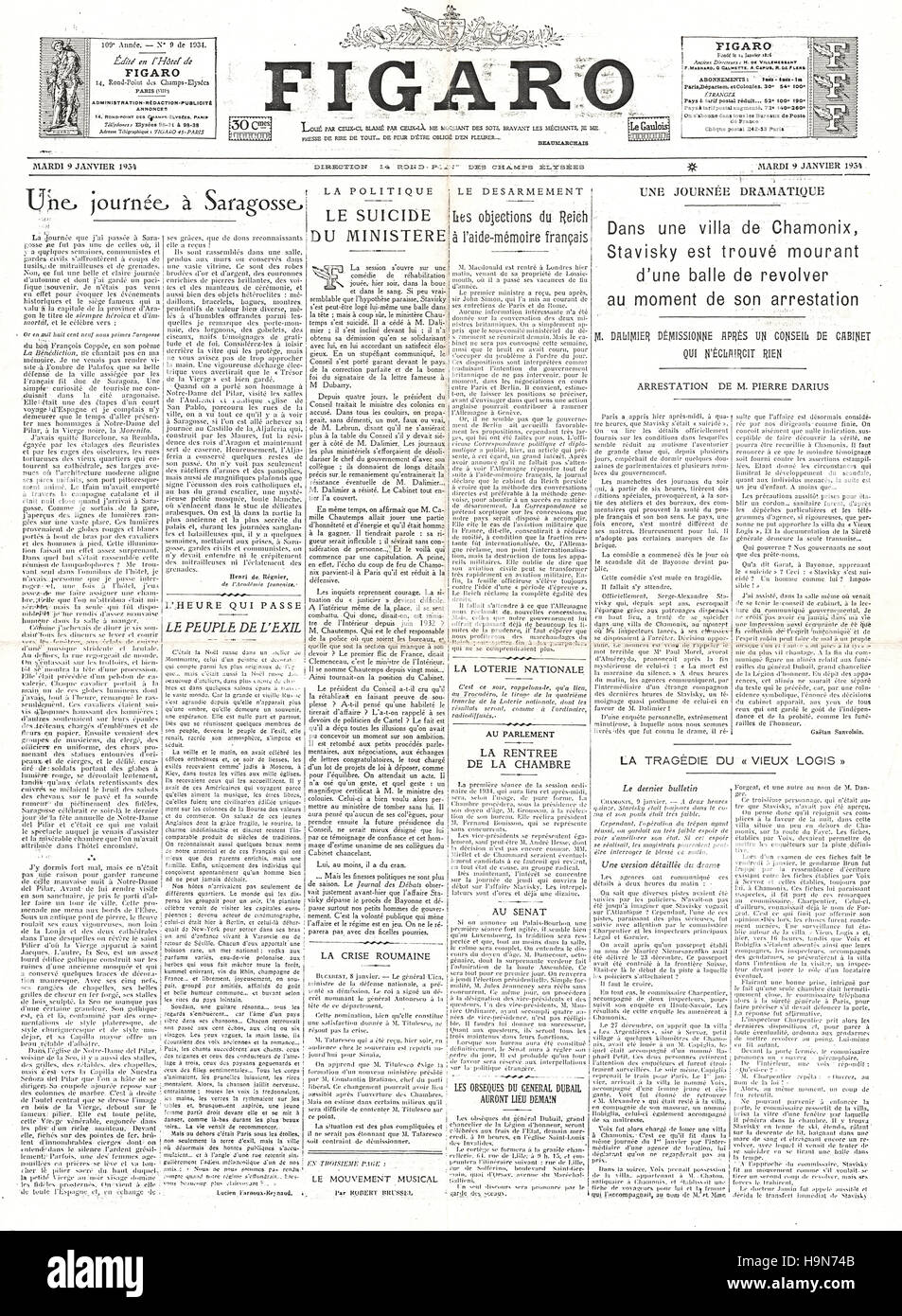 1934 Figaro front page Death of Serge Stavisky Stock Photo - Alamy