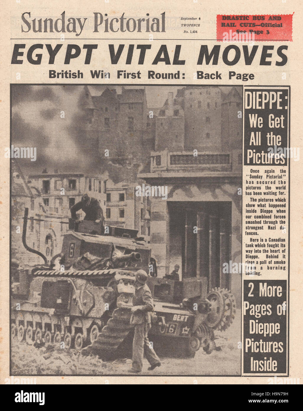 1942 Sunday Pictorial front page reporting British and Canadian ...