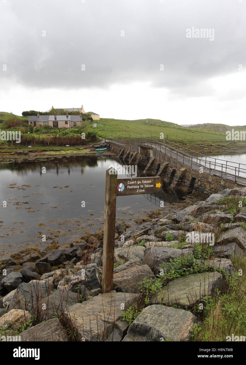 Sign for footpath to Tobson Great Bernera Scotland May 2014 Stock Photo ...