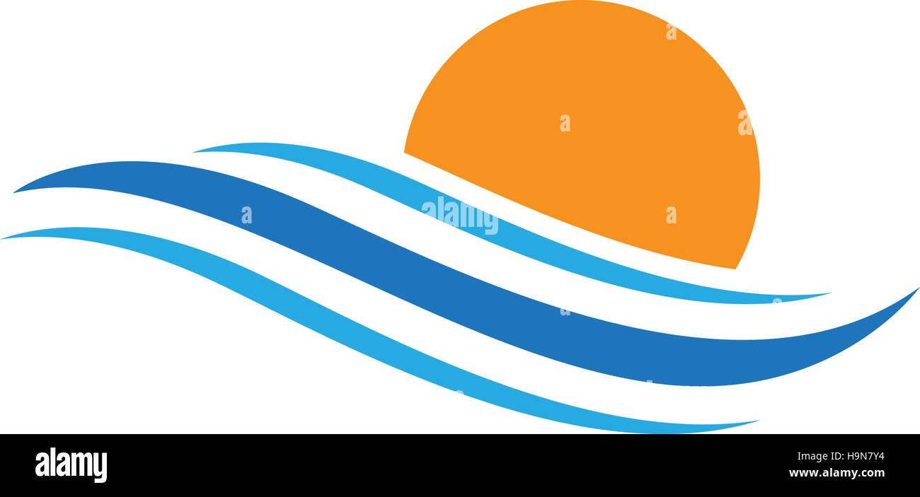 Vector Logo with yellow sun and blue sea waves. Vector logotype Stock ...