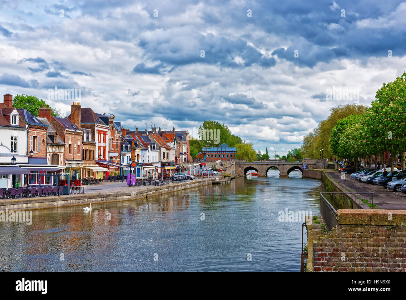 Amiens, France - May 9, 2012: Quay of Belu with traditional houses and ...