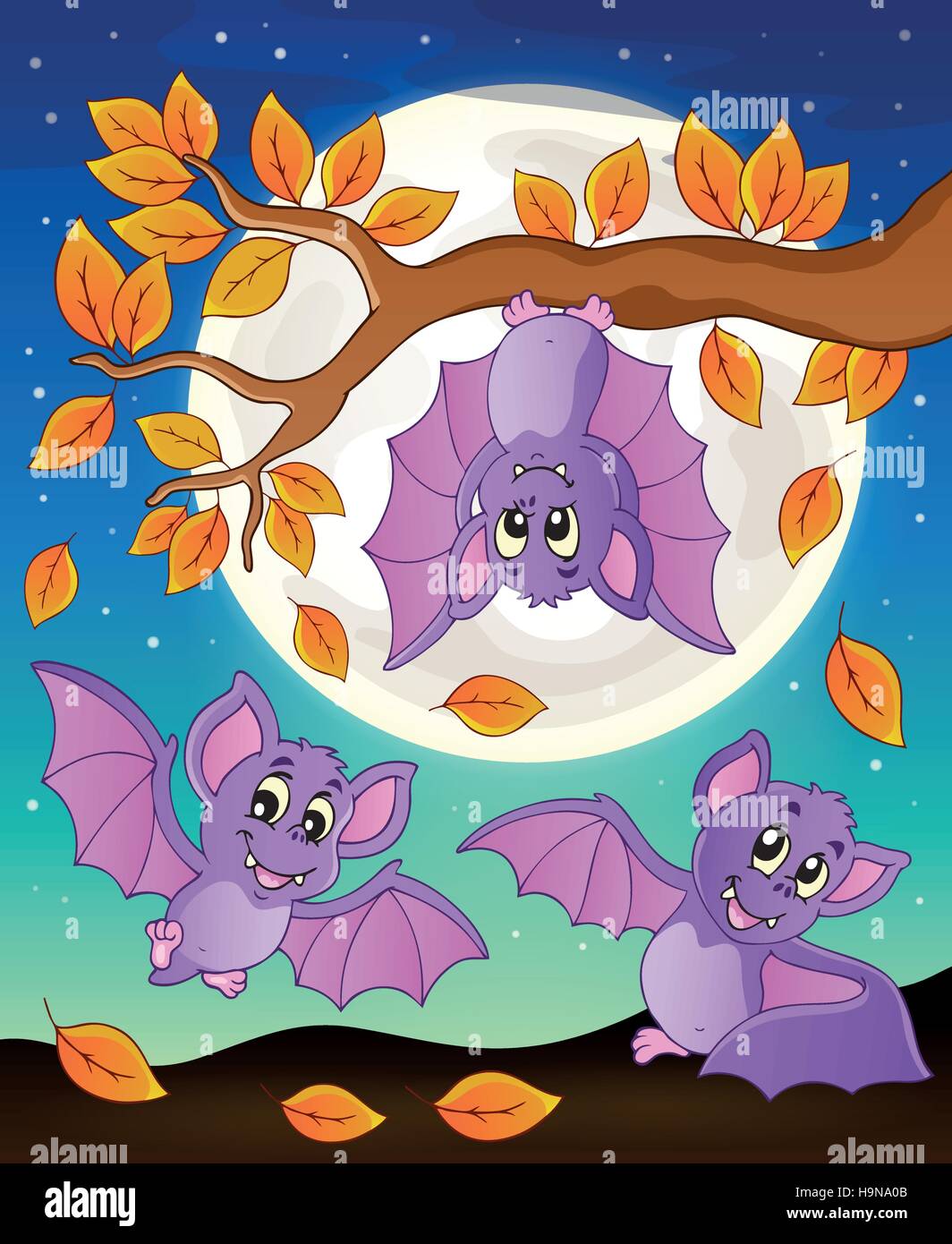 Autumn branch with bats - eps10 vector illustration Stock Vector Image ...