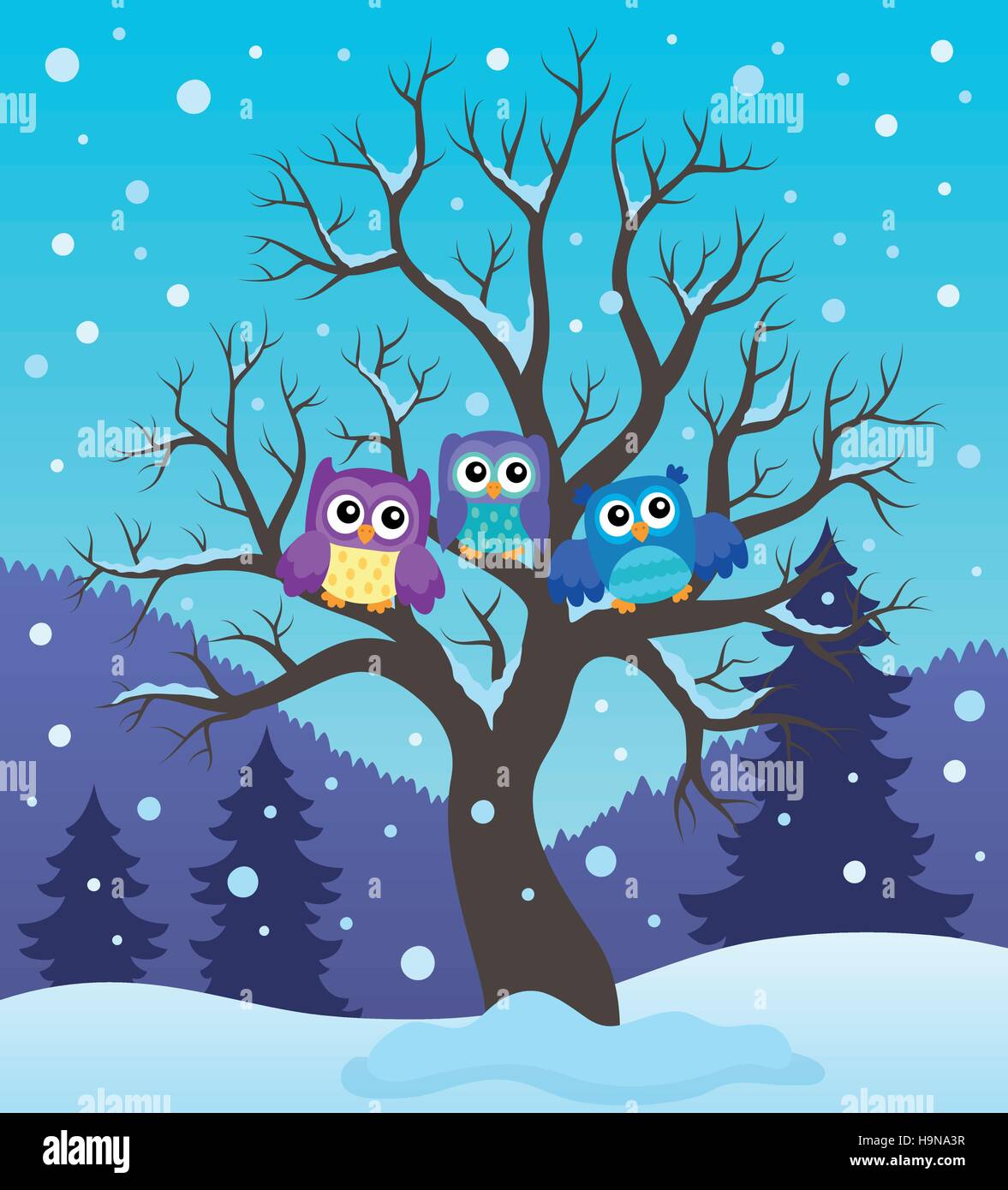 Stylized owls on tree theme image 2 - eps10 vector illustration Stock ...