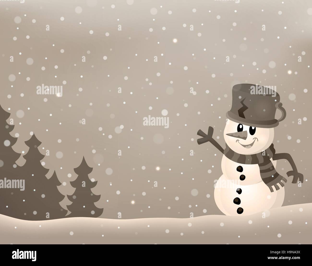 Stylized winter image with snowman 2 - eps10 vector illustration Stock ...
