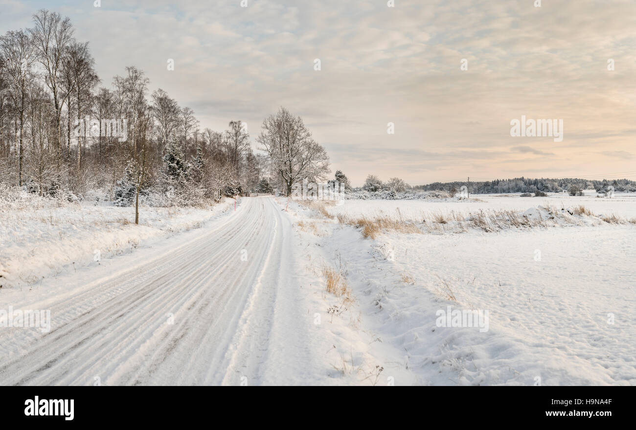 Winter road in the countryside of Uppland, Sweden, Scandinavia Stock ...