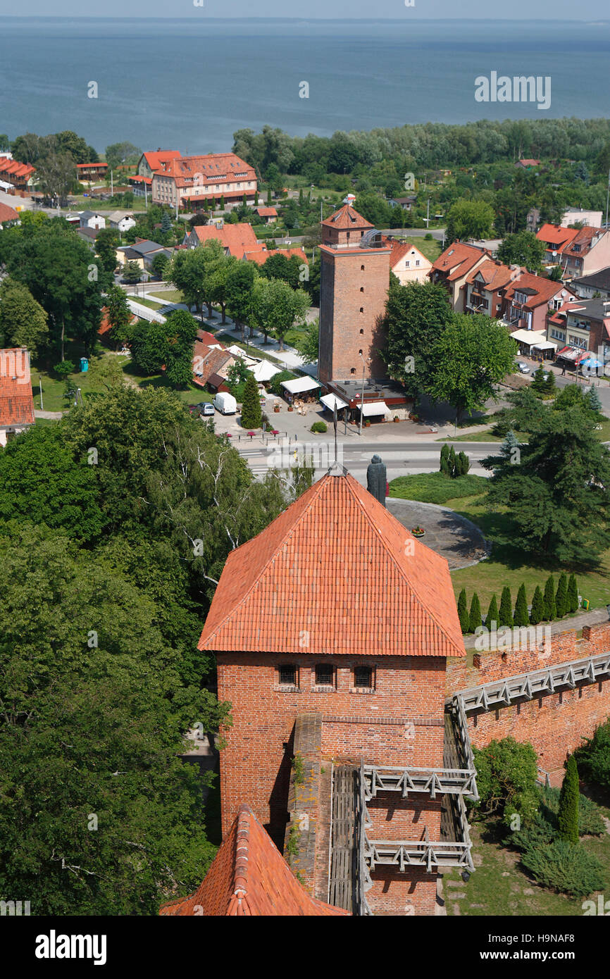 look from tower at cathedral over the city of frombork (frauenburg ...