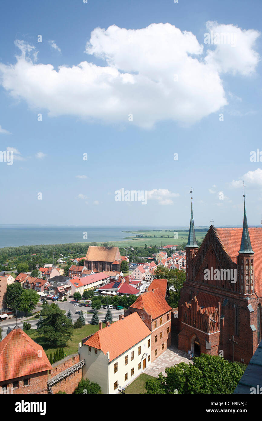 look from tower at cathedral over the city of frombork (frauenburg ...
