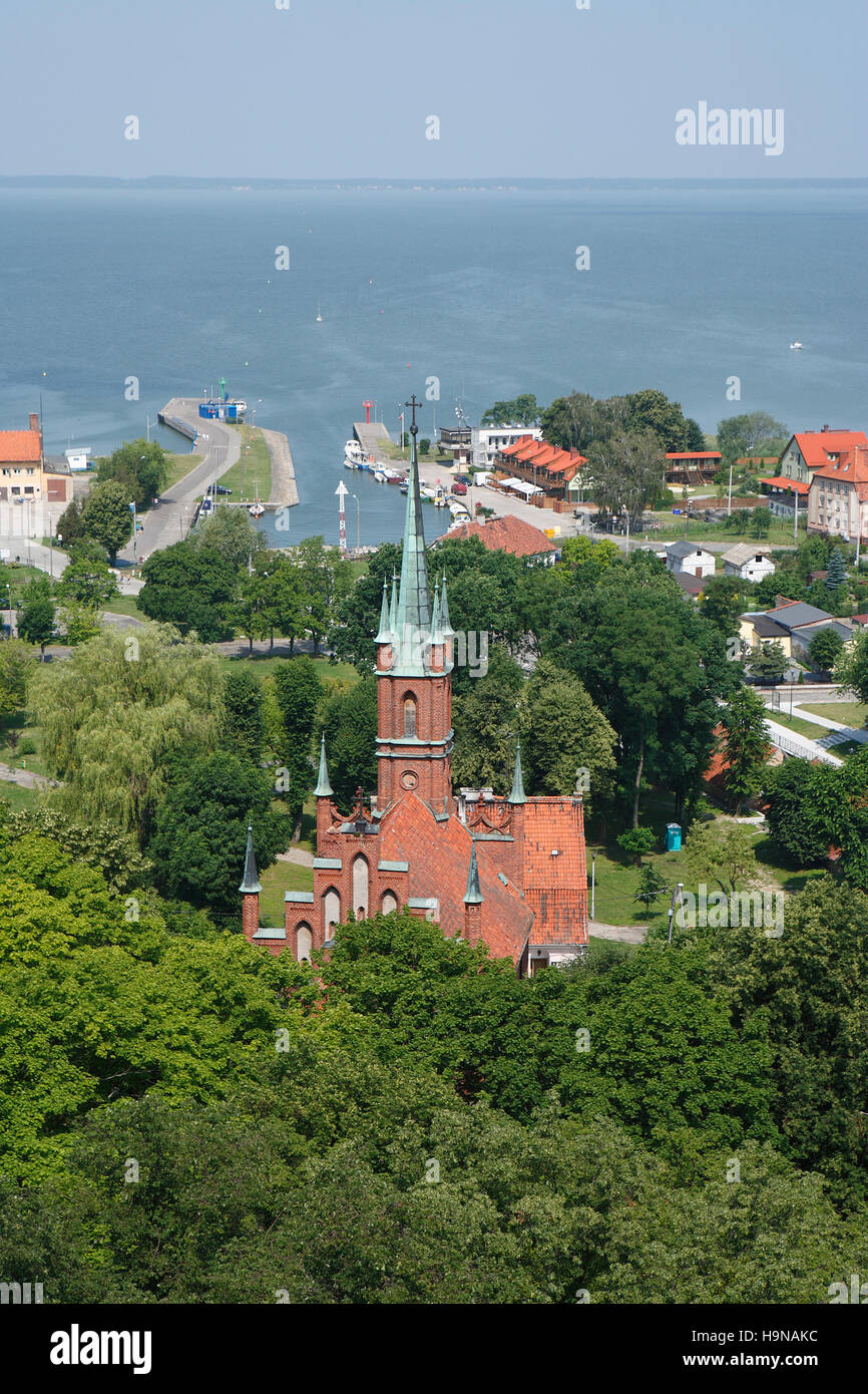 look from tower at cathedral over the city of frombork (frauenburg ...
