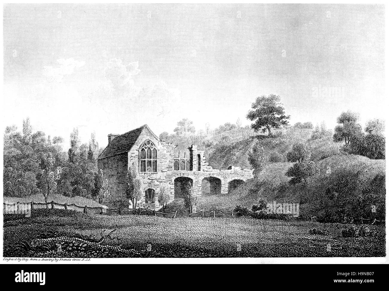 An engraving of Mr Pennants Mill at Downing, Flintshire scanned at high ...