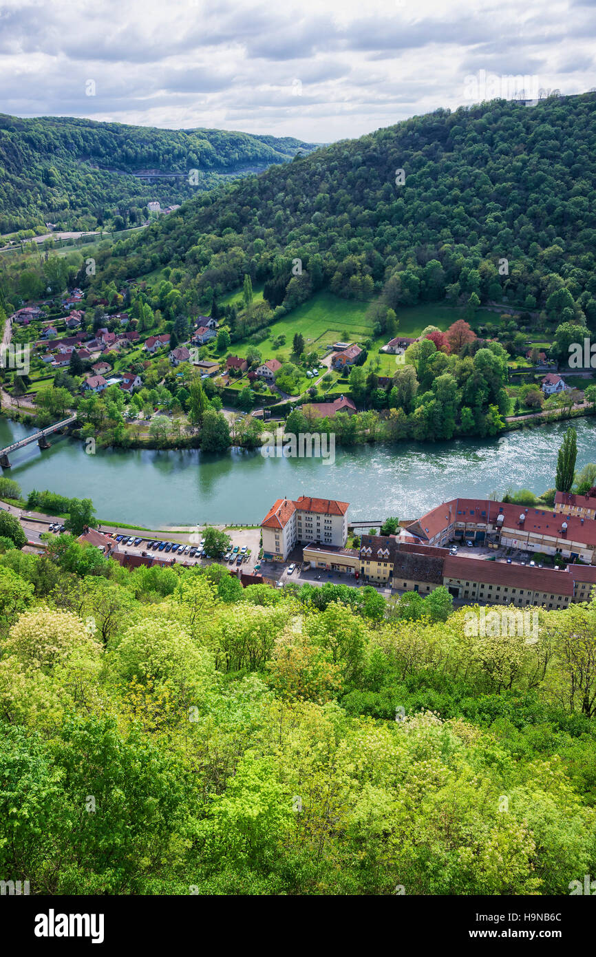 Aerial view on the old city from the citadel in Besancon of Bourgogne ...