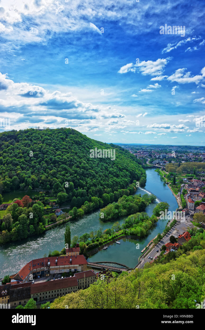 Aerial view of the old city from the citadel in Besancon, Bourgogne ...
