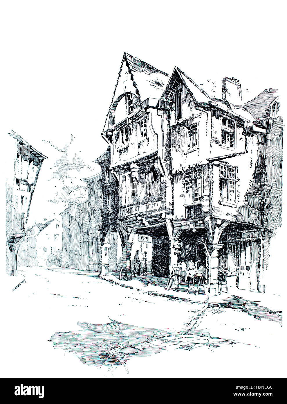 historic French architecture, street scene with timber framed building ...