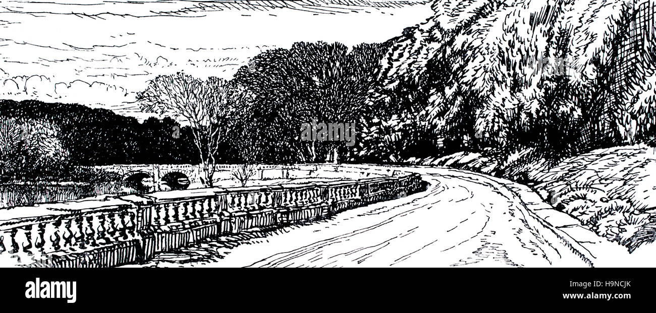 An approach road, line illustration by F. L. Griggs from 1909 Studio ...