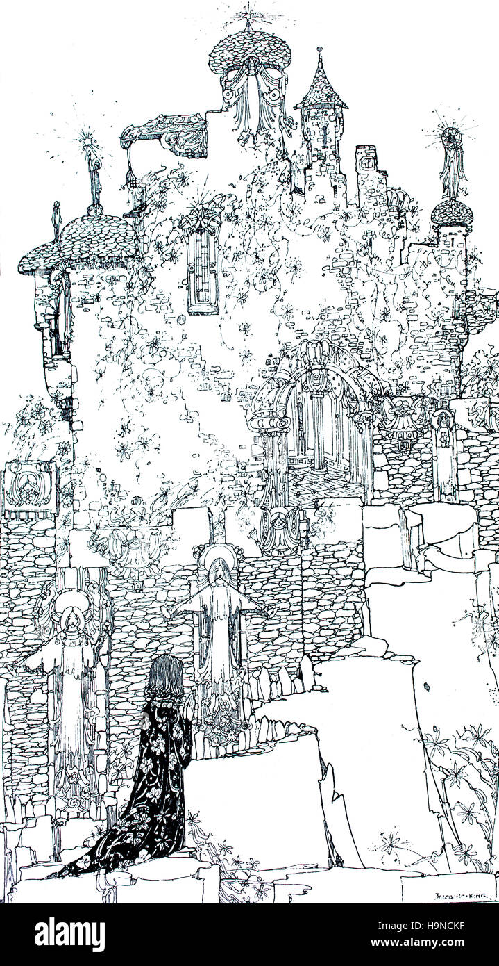 The castle of Jaime, line illustration by Jessie M King from 1909 ...